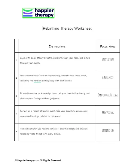 Rebirthing Therapy Worksheet | HappierTHERAPY