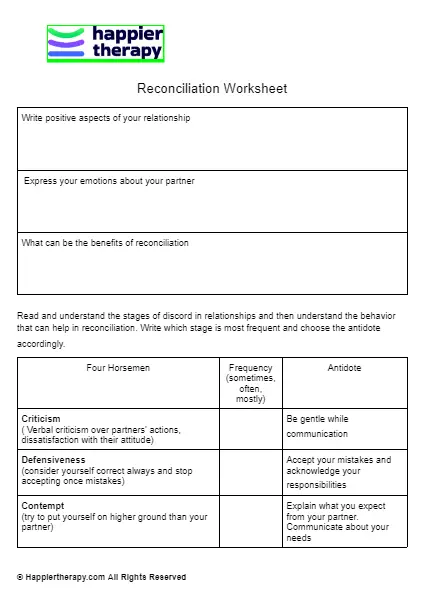 Reconciliation Worksheet | HappierTHERAPY