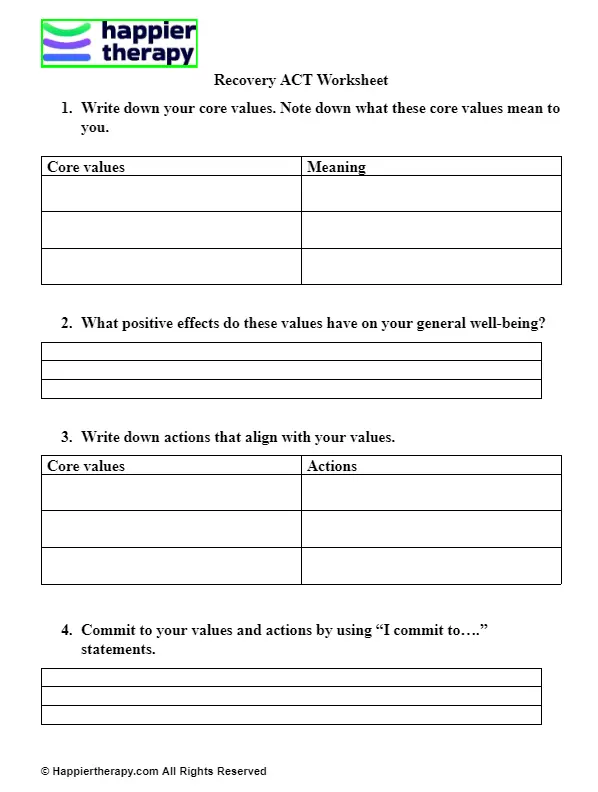 Recovery Act Worksheet Happiertherapy