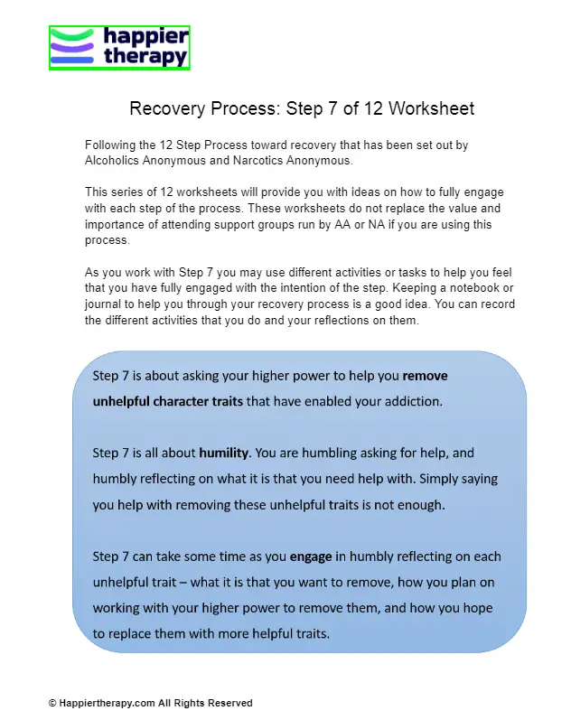 Recovery Process: Step 7 Of 12 Worksheet | HappierTHERAPY