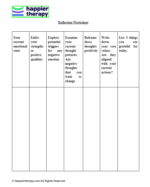 Reflection Worksheet | HappierTHERAPY