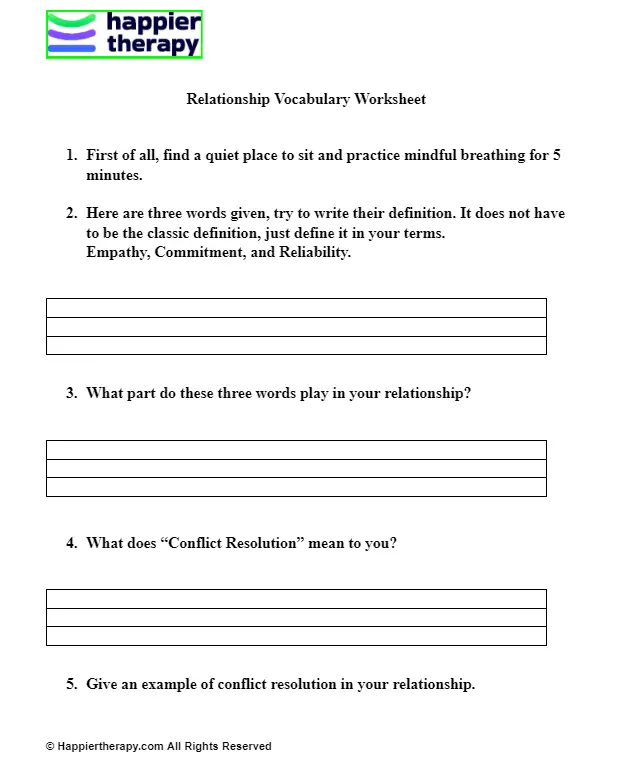 Relationship Vocabulary Worksheet | HappierTHERAPY