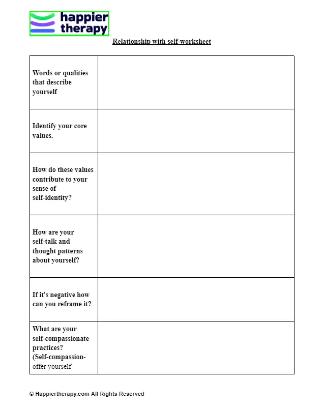 Relationship With Self-worksheet | HappierTHERAPY