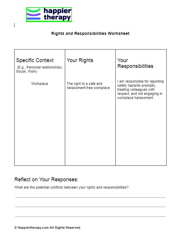 Rights And Responsibilities Worksheet | HappierTHERAPY