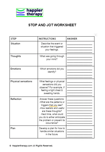 STOP AND JOT WORKSHEET | HappierTHERAPY