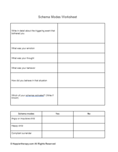 Printable Schema Therapy Worksheet (PDF) | HappierTHERAPY