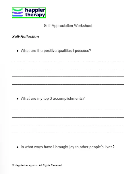 Self-Appreciation Worksheet | HappierTHERAPY