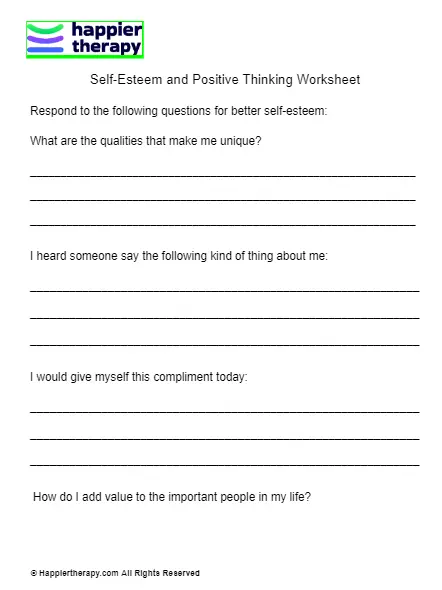 Self-Esteem And Positive Thinking Worksheet | HappierTHERAPY