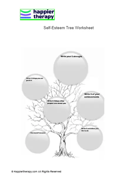 Self-Esteem Tree Worksheet | HappierTHERAPY