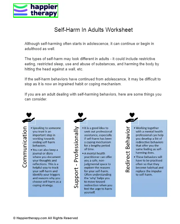 Self-Harm In Adults Worksheet | HappierTHERAPY