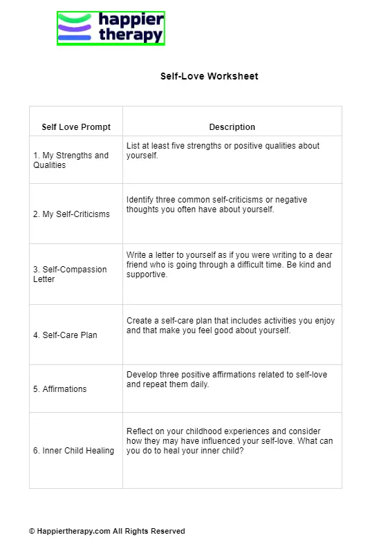 Self-Love Worksheet | HappierTHERAPY