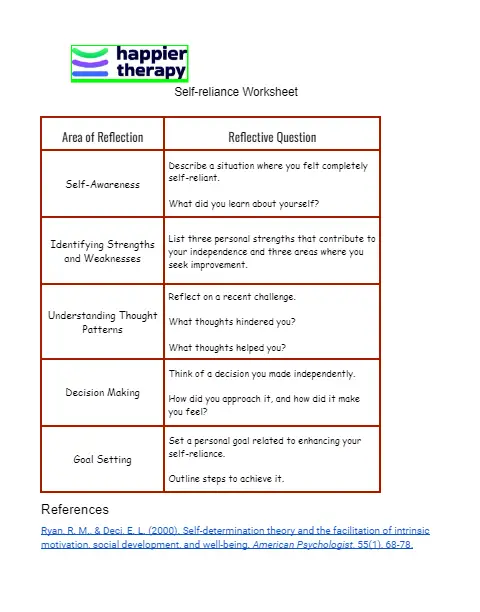 Self-reliance Worksheet | HappierTHERAPY