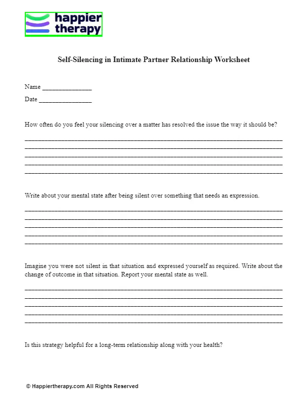 Self-Silencing In Intimate Partner Relationship Worksheet | HappierTHERAPY