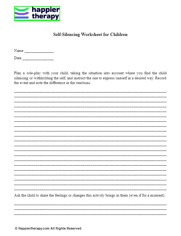 Self-Silencing Worksheet For Children | HappierTHERAPY