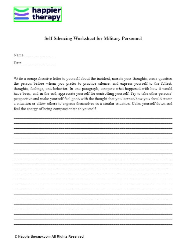 Self-Silencing Worksheet For Military Personnel | HappierTHERAPY