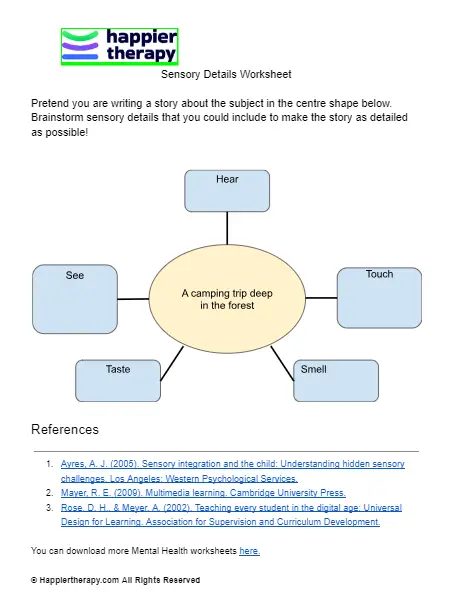 Sensory Details Worksheet | HappierTHERAPY