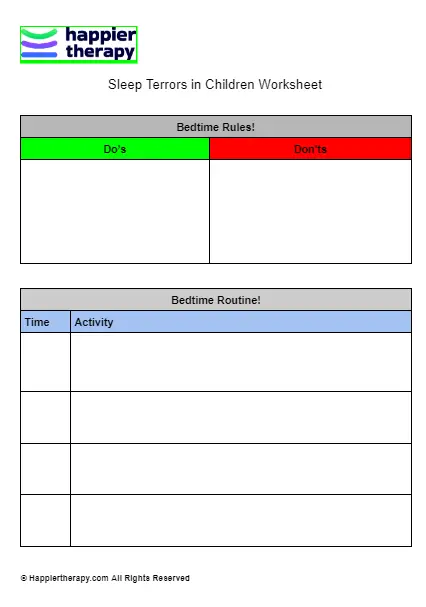 Sleep Terrors In Children Worksheet | HappierTHERAPY