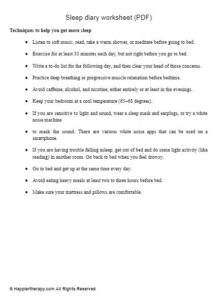Sleep diary worksheet (PDF) - HappierTHERAPY