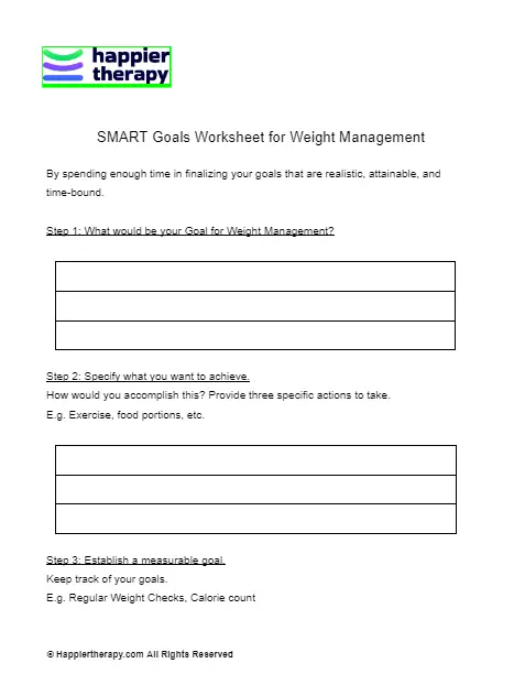 SMART Goals Worksheet For Weight Management | HappierTHERAPY