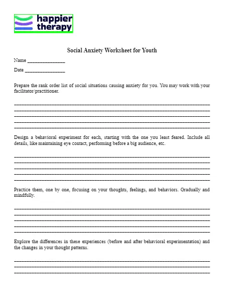 Social Anxiety Worksheet For Youth | HappierTHERAPY