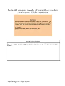 Social Skills Worksheet For Adults With Mental Illness | HappierTHERAPY