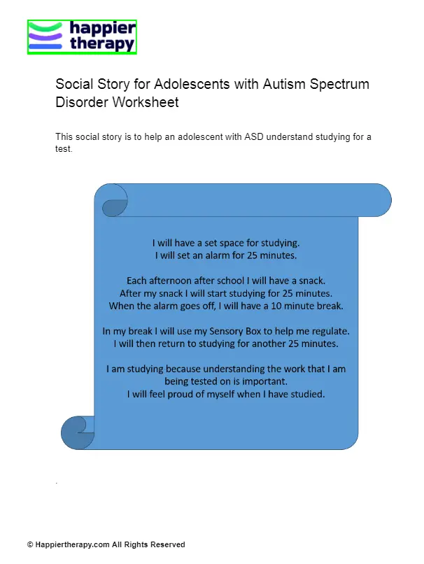 Social Story For Adolescents With Autism Spectrum Disorder Worksheet ...