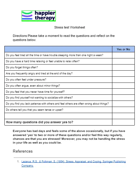 Stress Test Worksheet | HappierTHERAPY