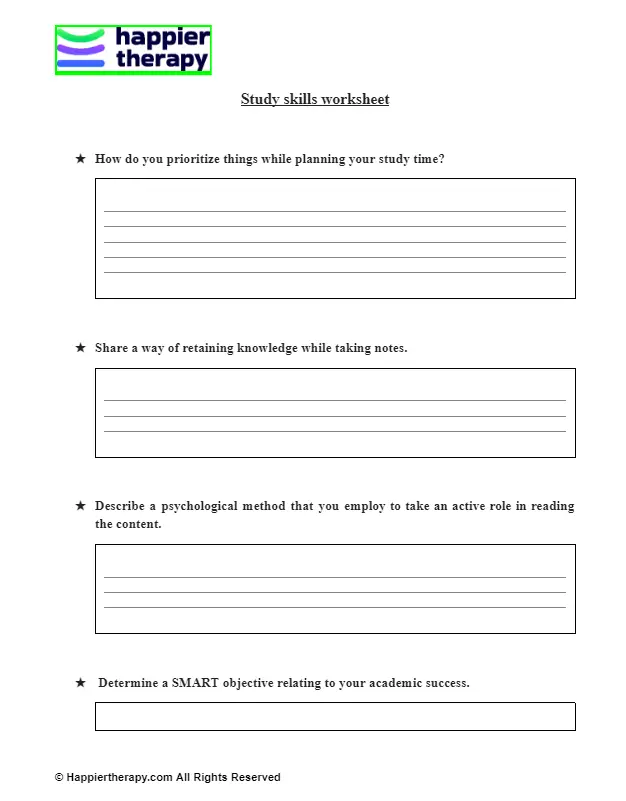 Study Skills Worksheet | HappierTHERAPY