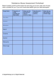 Substance Abuse Assessment Worksheet - HappierTHERAPY