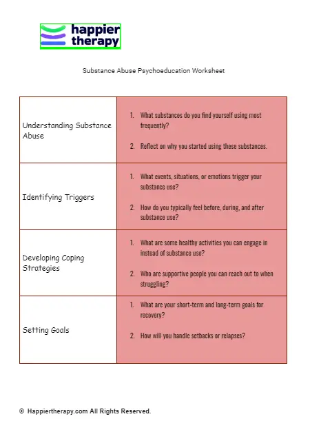 Substance Abuse Psychoeducation Worksheet | HappierTHERAPY