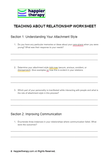 TEACHING ABOUT RELATIONSHIP WORKSHEET | HappierTHERAPY
