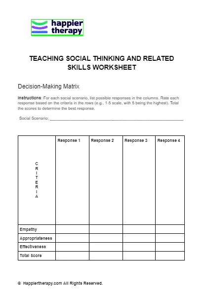 TEACHING SOCIAL THINKING AND RELATED SKILLS WORKSHEET | HappierTHERAPY