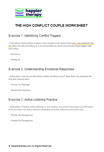 THE HIGH CONFLICT COUPLE WORKSHEET | HappierTHERAPY