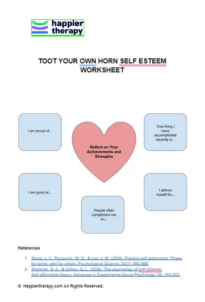 TOOT YOUR OWN HORN SELF ESTEEM WORKSHEET | HappierTHERAPY