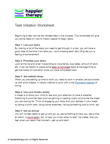 Task Initiation Worksheet | HappierTHERAPY
