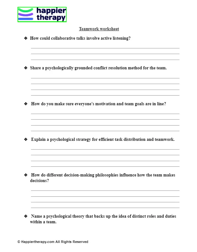Teamwork Worksheet | HappierTHERAPY