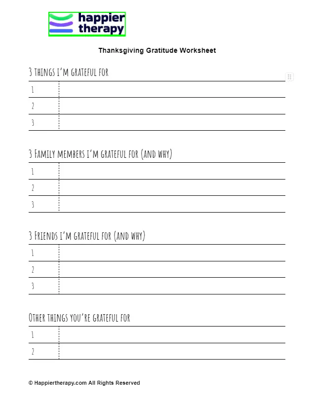 Thanksgiving Gratitude Worksheet | HappierTHERAPY