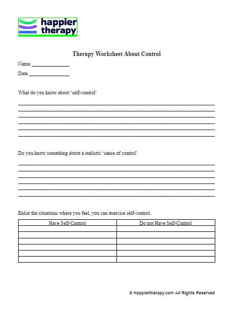 Therapy Worksheet About Control | HappierTHERAPY