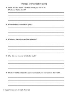 Therapy Worksheet on Lying - HappierTHERAPY