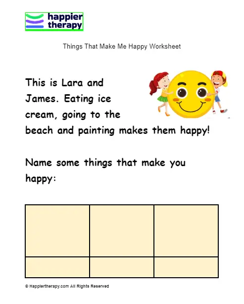 Things That Make Me Happy Worksheet | HappierTHERAPY