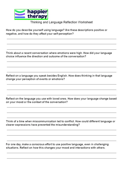 Thinking And Language Reflection Worksheet | HappierTHERAPY