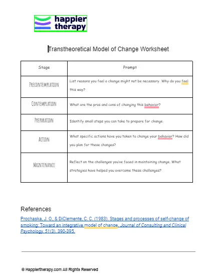 Transtheoretical Model Of Change Worksheet | HappierTHERAPY