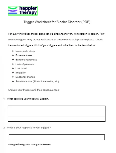 Trigger Worksheet For Bipolar Disorder (PDF) | HappierTHERAPY