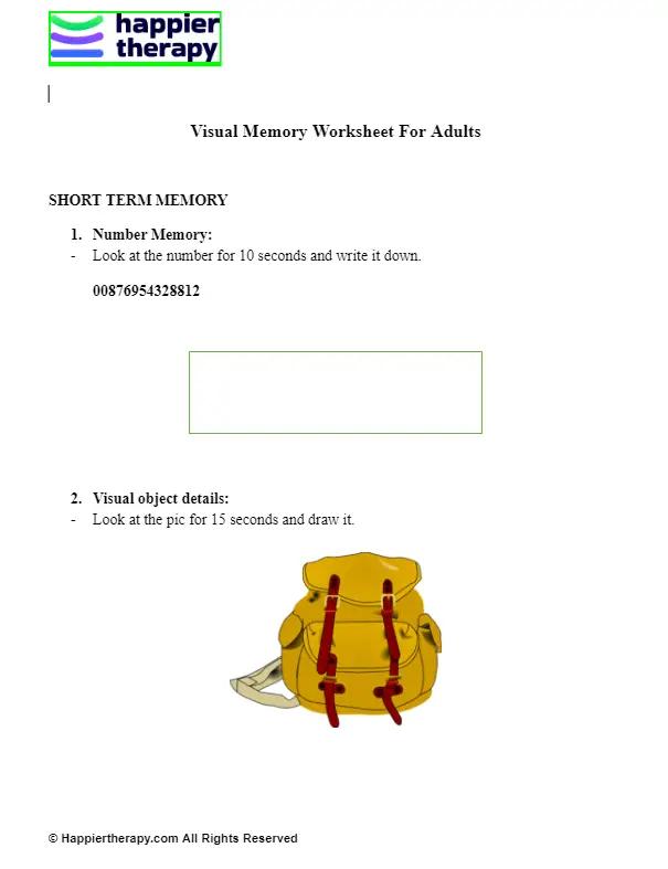 Visual Memory Worksheet For Adults | HappierTHERAPY