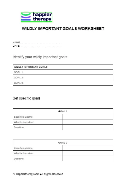 WILDLY IMPORTANT GOALS WORKSHEET | HappierTHERAPY