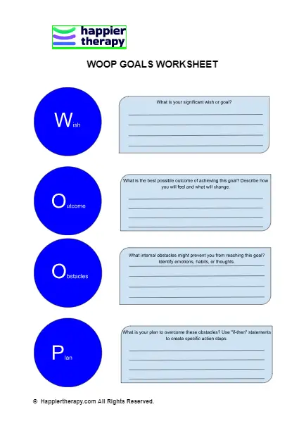 WOOP GOALS WORKSHEET | HappierTHERAPY