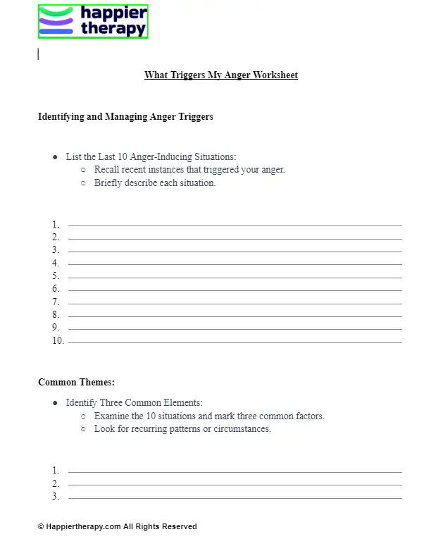 What Triggers My Anger Worksheet | HappierTHERAPY