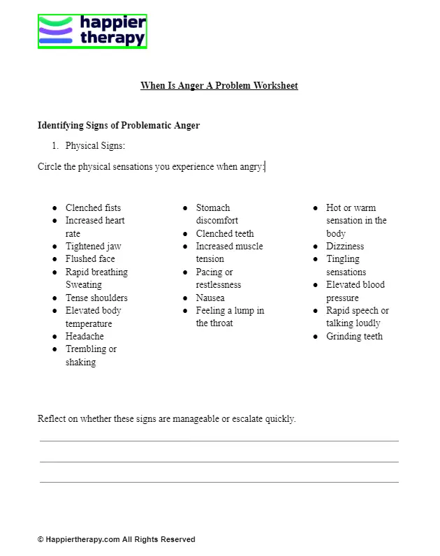 When Is Anger A Problem Worksheet | HappierTHERAPY
