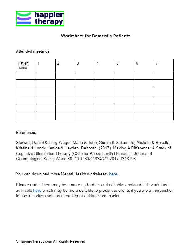Worksheets For Dementia Patients Printable