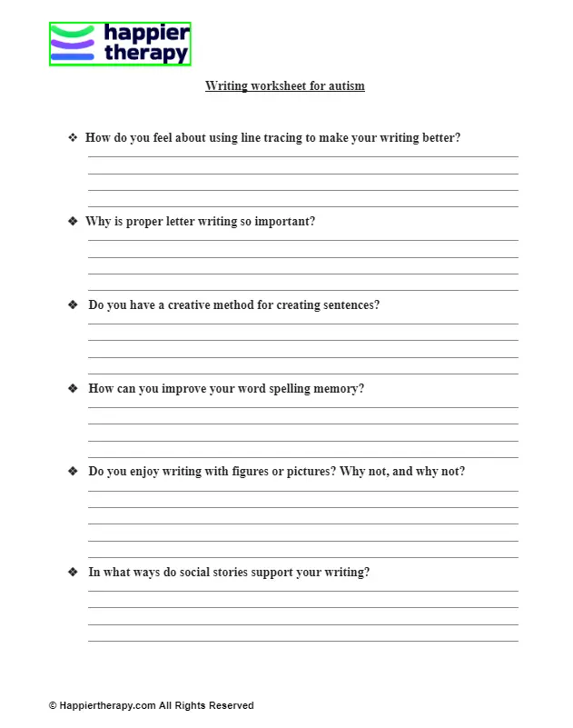 Writing Worksheet For Autism | HappierTHERAPY